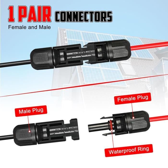 Câble de panneau solaire avec connecteur femelle et mâle, 3 m, 10 AWG ...