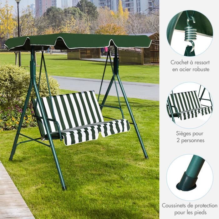 COSTWAY Balancelle de Jardin sur Pied pour 2 Personnes avec Toit Anti ...