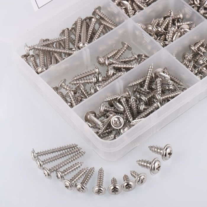 350Pcs Assortiment De Vis Autotaraudeuse M3 M3.5 M4 M4.8 Vis À Tole Argent Cylindrique Vis ...