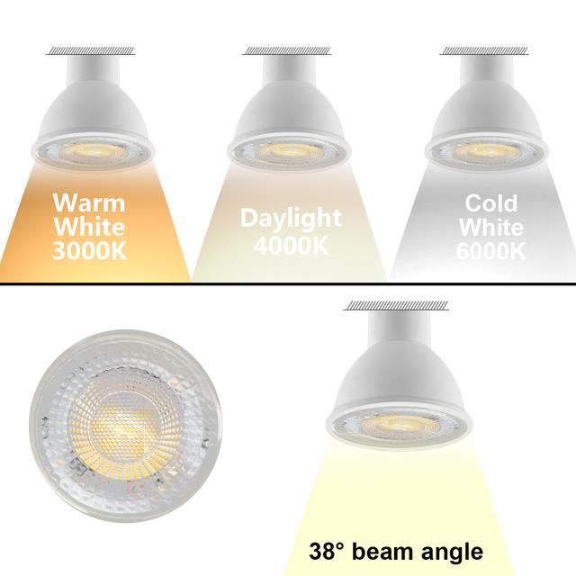 AMPOULE HALOGENE,6000K-8W-GU10-6 pièces--Projecteur halogène LED COB ...