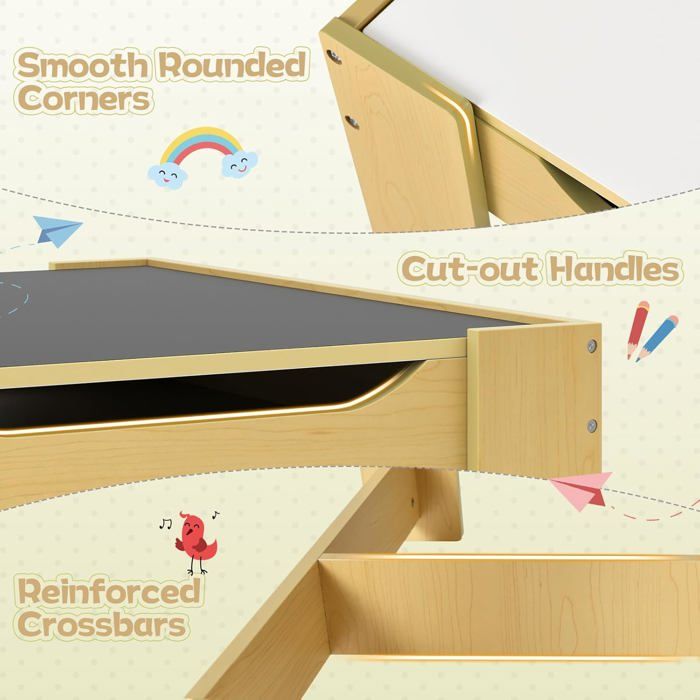 COSTWAY Ensemble Table et 2 Chaises pour Enfant en Bois Tableau Transformable avec Chaise ...