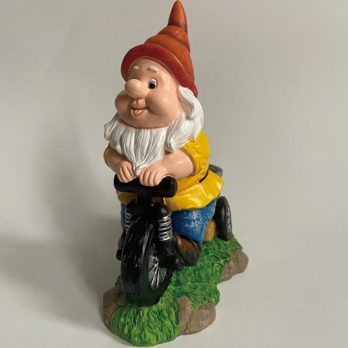 Nain de jardin Statue nain motard mangeoire à oiseaux Figurine résine ...