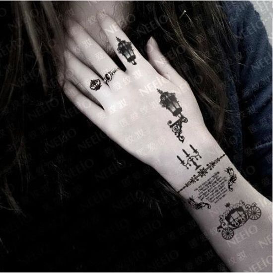 Tatouage Temporaire Sticker Autocollant Tattoo Princess Castle Fashion ...
