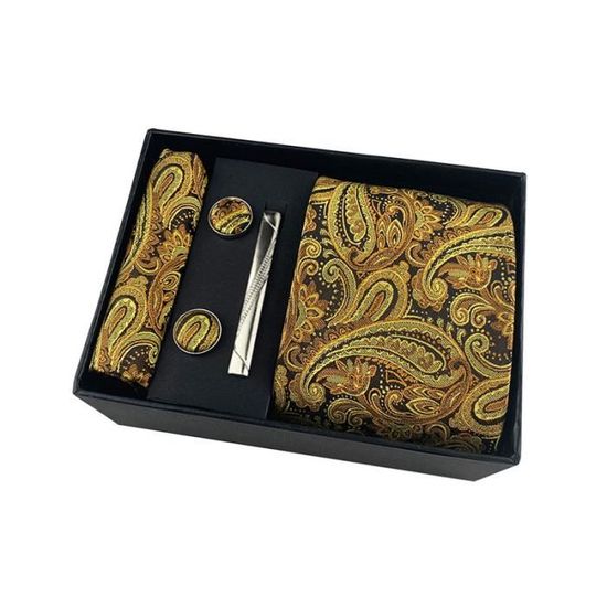 Cravate Homme Jacquard Jaune - INSFITY - Coffret cadeau 4 pcs - Casual ...