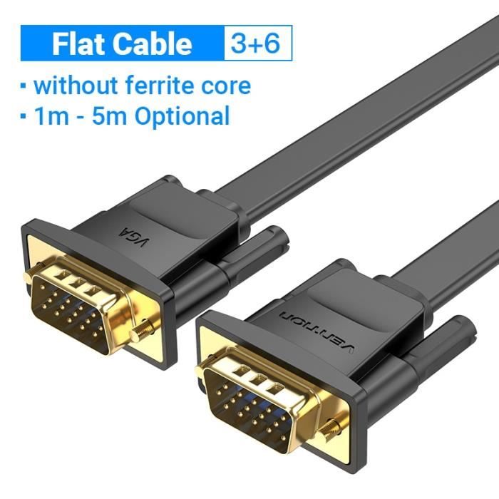 Longueur 8m - Câble plat DAI - câble VGA mâle vers mâle 1080P, 15 ...