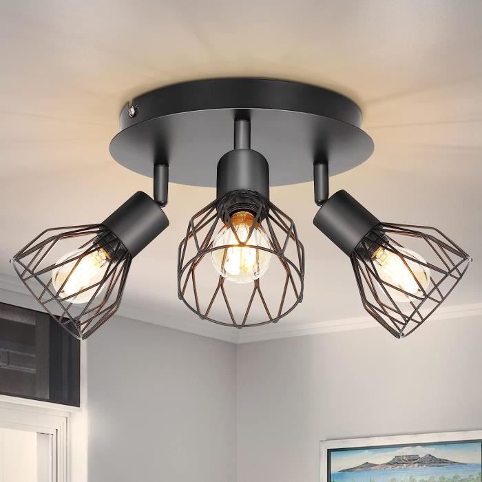 Plafonnier 3 Spots Orientables, Spot de Plafond Noir avec 3 Spots ...