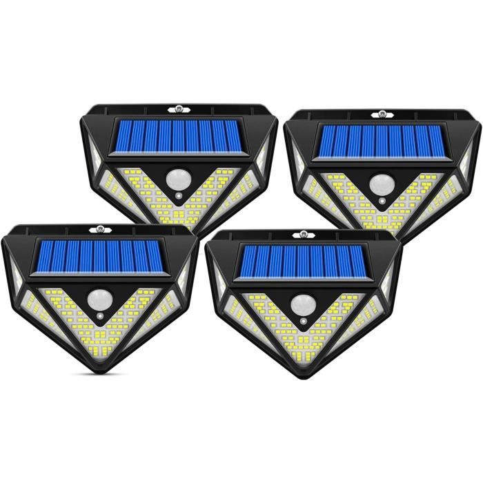 Lot De 4 Lampes Solaires De Sécurité D'Extérieur 166 Led, 3 Modes, Détecteur De Mouvement ...