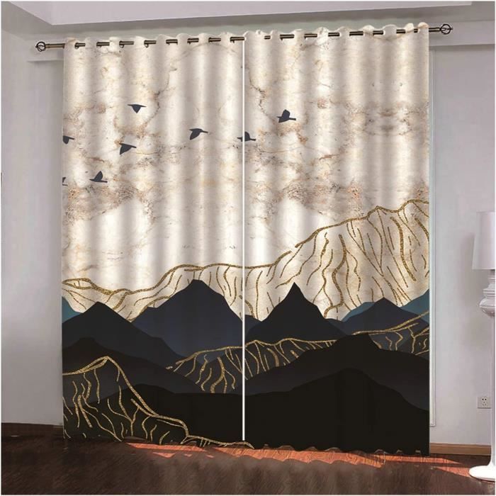 Rideaux 2 Pieces Rideau Isolant Thermique Oiseaux et Montagnes Rideau ...