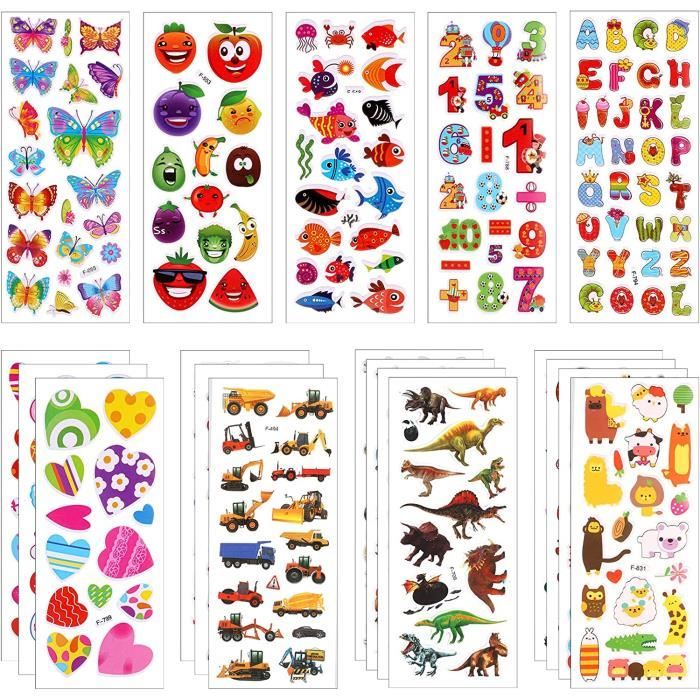 Autocollant 3D pour Enfants, 30 Feuilles Gommettes Autocollants Enfants ...