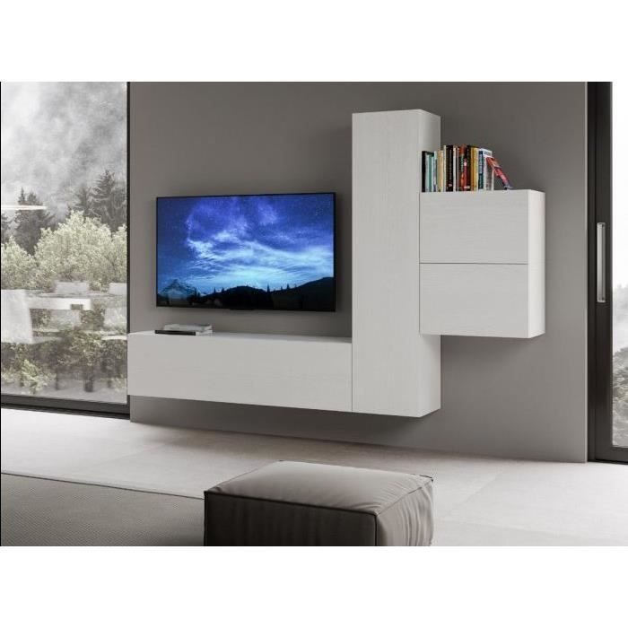 Meuble TV modulable suspendu design blanc Kina L 254 cm - 4 pièces ...