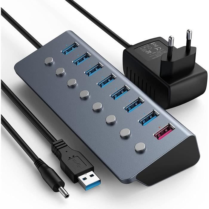 Hub Usb 3.0 Alimenté 8 Port Avec 5V-3A Aptateur Multiprise Usb Rapide ...