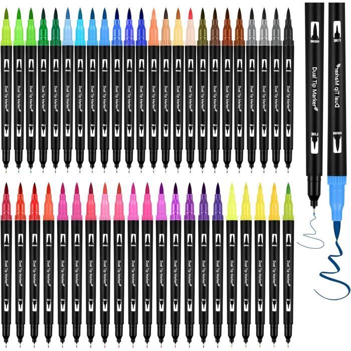 Lot De 48 Feutres À Double Pointe De 0,4 Mm Et Feutres Aquarelle De 1 À ...
