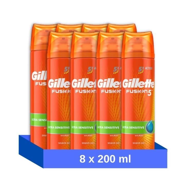 Gel de rasage Gillette Fusion5 - Ultra sensible - 200 ml - 8 pièces ...