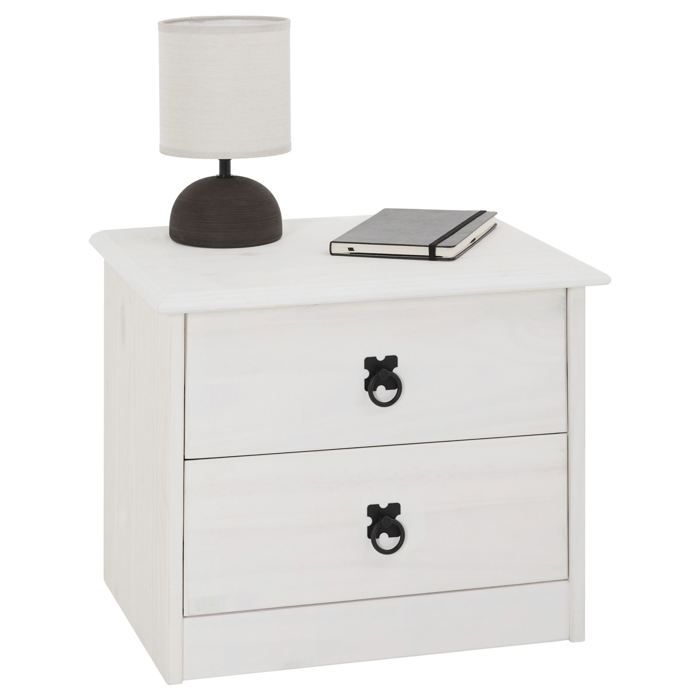 Table de chevet RESIDENCIA en pin massif lasuré blanc, table de nuit 2 ...