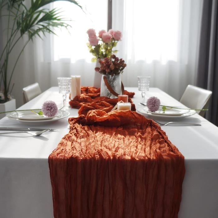 Chemin De Table En Etamine Terre Cuite 400*90 Cm Gaze Chemin De Table ...