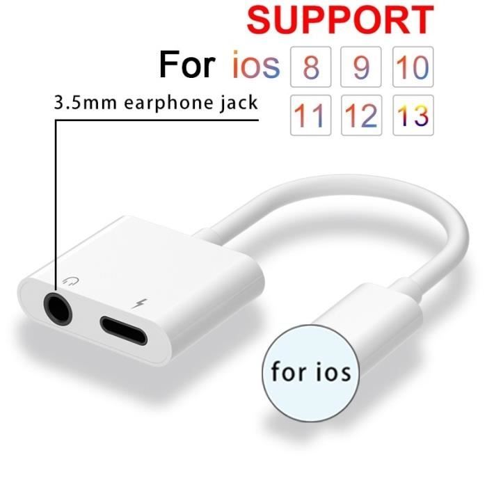 ADAPTATEUR RESEAU,3 5mm Jack--Séparateur de casque 2 en 1, pour iPhone 13 12 Pro Max 11, prise ...