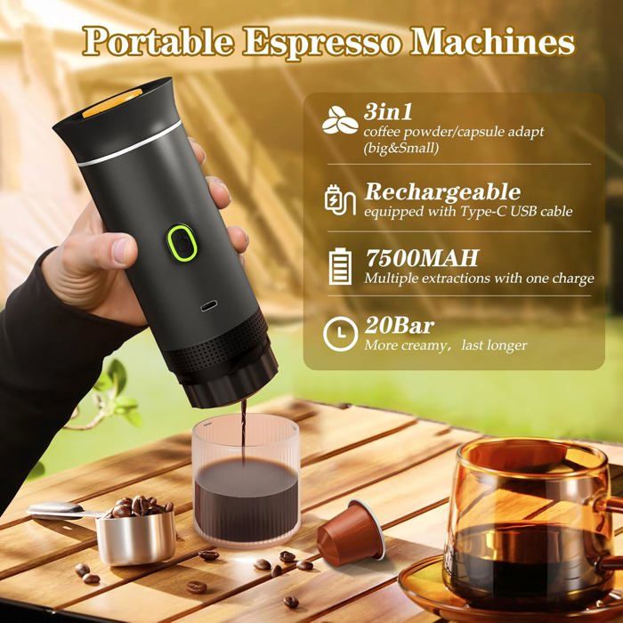 Mini Machine à Café Portable avec 7500mAh Batterie, Cafetière Expresso ...