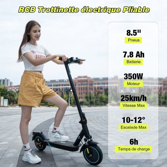 RCB R17 Trottinette Électrique Adulte 500W, Pliable 8.5", Écran LCD ...