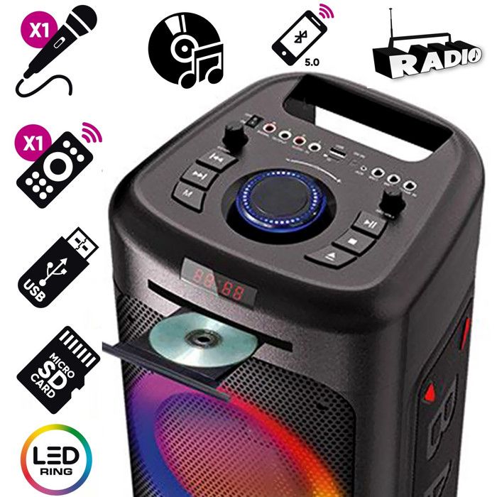 Enceinte Autonome Lumineuse Avec Lecteur CD Inovalley MS06-CD-XXL ...