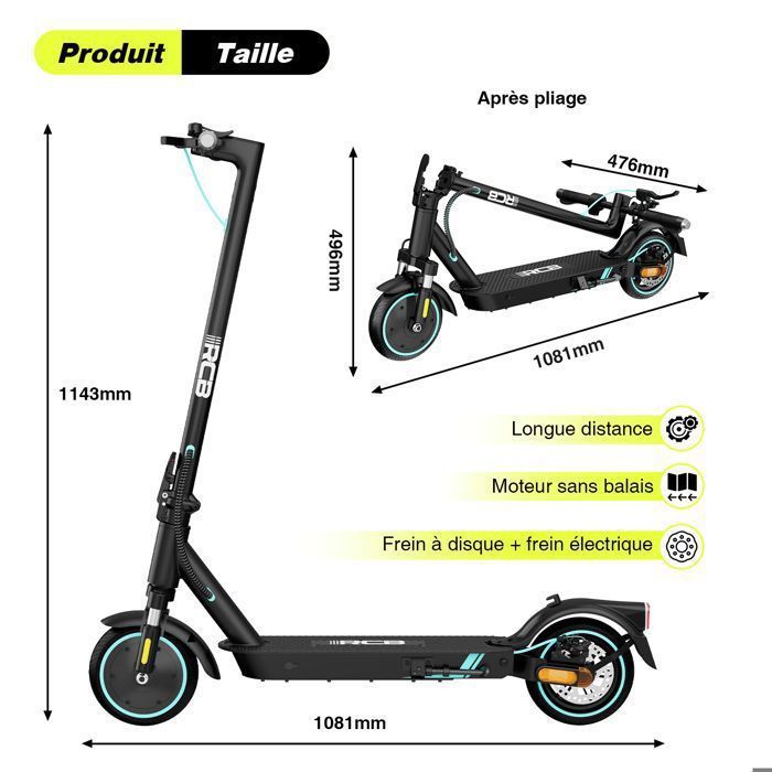 RCB R17 Trottinette Électrique Adulte 500W, Pliable 8.5", Écran LCD ...
