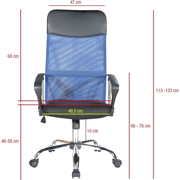 Chaise De Directeur, Fauteuil De Bureau, Roulettes, Noir Bleu, Hauteur ...