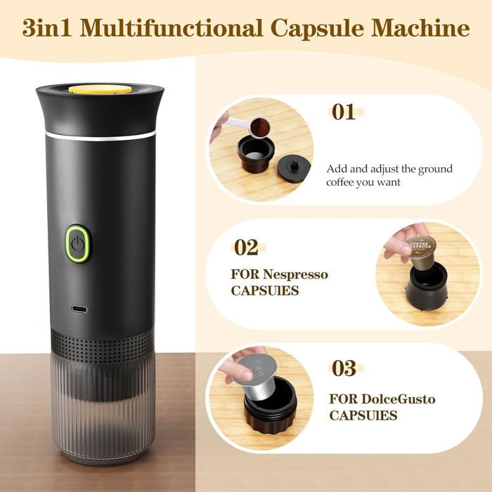 Mini Machine à Café Portable avec 7500mAh Batterie, Cafetière Expresso ...