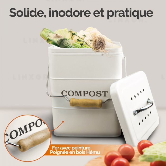 Composteur, bac, poubelle à compost de cuisine rectangle - 3 L - Beige ...