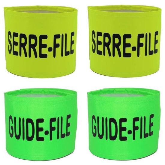 Brassards exercice évacuation - SERRE-FILE et GUIDE-FILE - Jaune et vert fluo - Lot de 4 ...