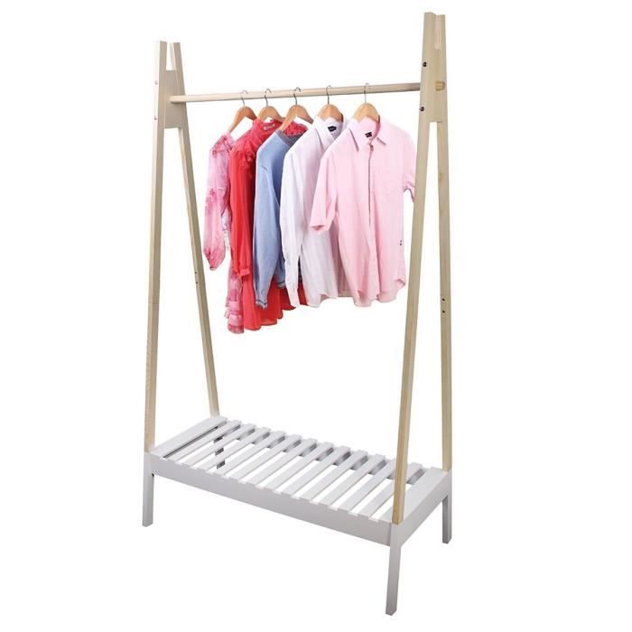Veran - Porte-Vêtements Design Blanc et Bois - Cdiscount Maison