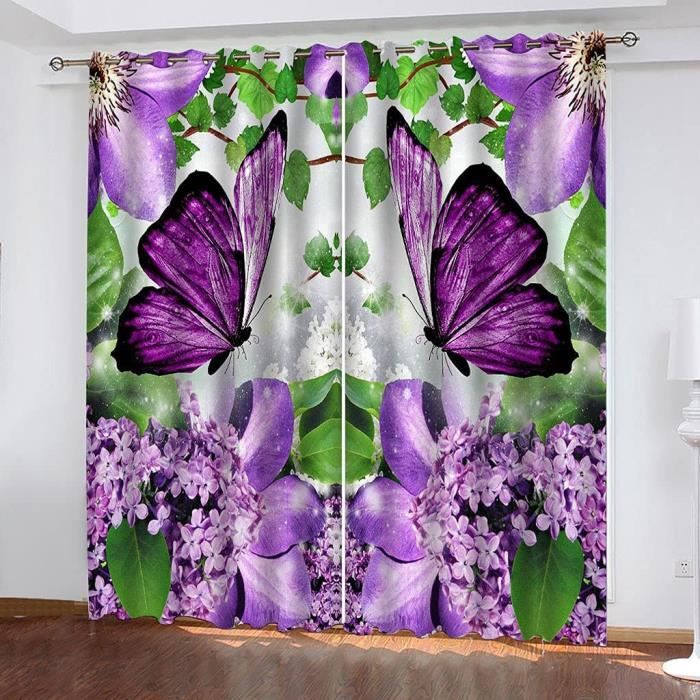 Rideau 2 pièces - 60x120cm Occultant, Fleurs De Papillon Violet ...