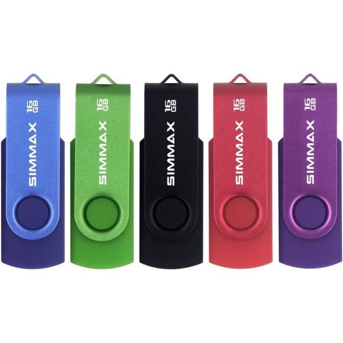 Clé Usb 16 Go Lot De 5 Usb 2.0 Flash Drive Pivotant Stockage Disque ...