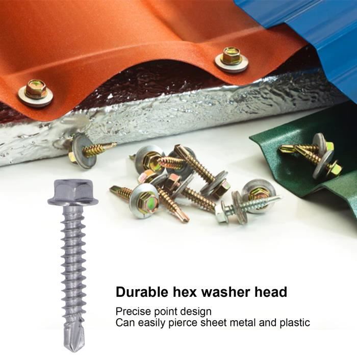 FRA - Assortiment de vis autoperceuses 100 pièces vis autotaraudeuses vis à tête hexagonale en ...