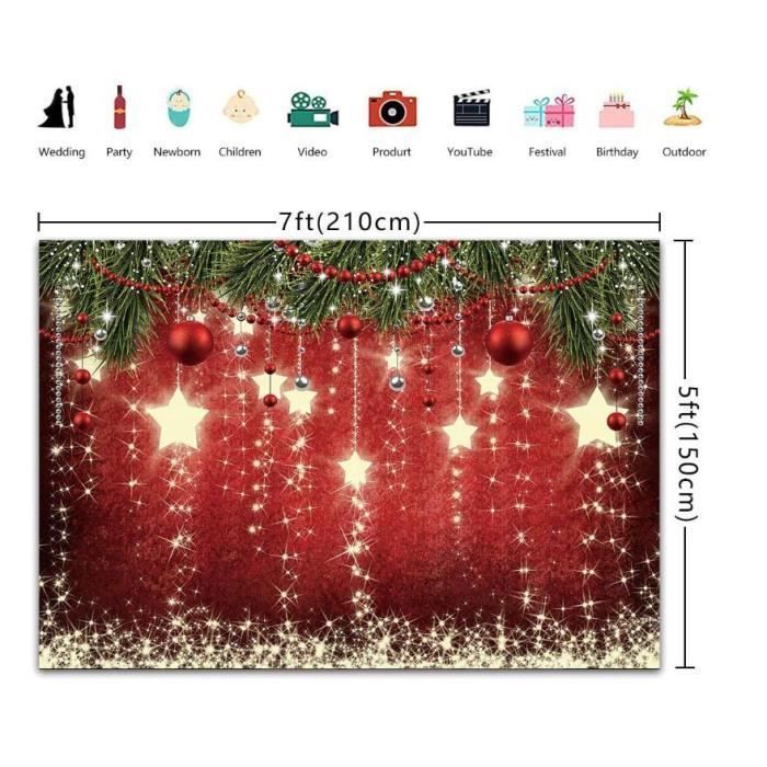 Toile de fond - Noël - Rouge - 210x150cm - Vinyle - Étoiles ...