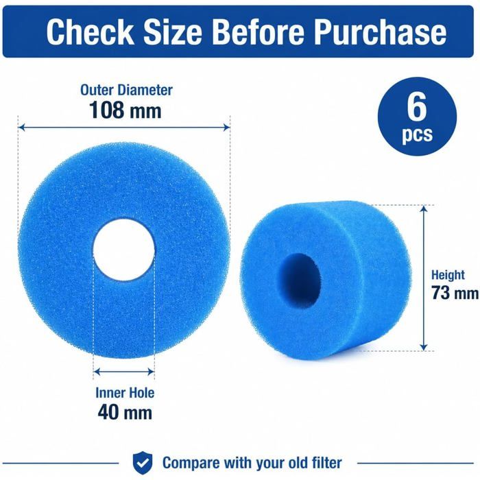 Lot de 6 filtres spa en mousse 108x40x73 mm, compatibles Intex S1 et ...