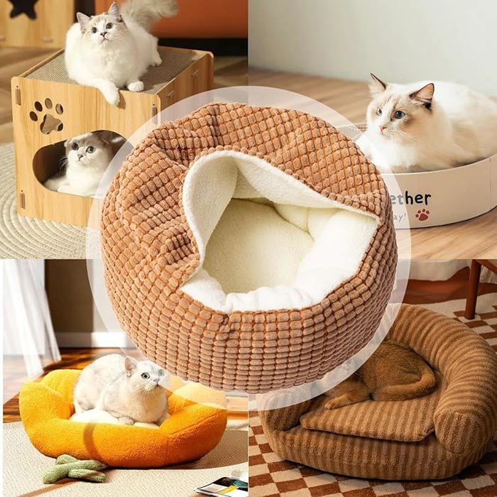 Lit pour chaton, grotte ronde chaude avec couverture, pour chien, chat ...