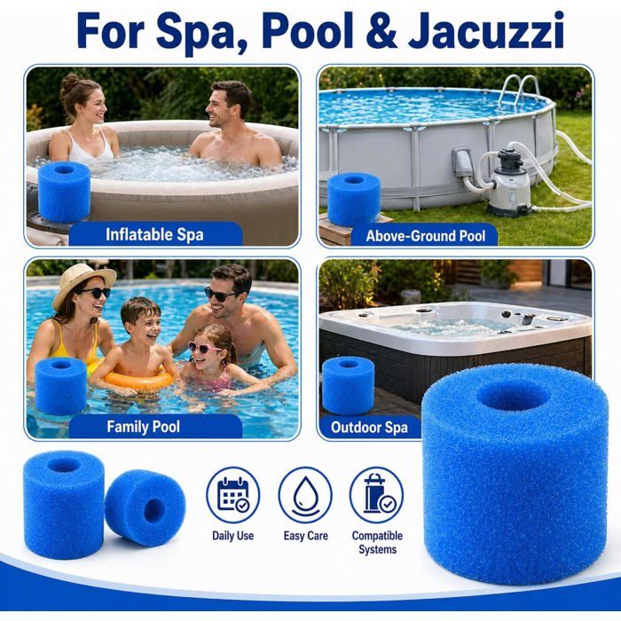 Lot de 6 filtres spa en mousse 108x40x73 mm, compatibles Intex S1 et ...