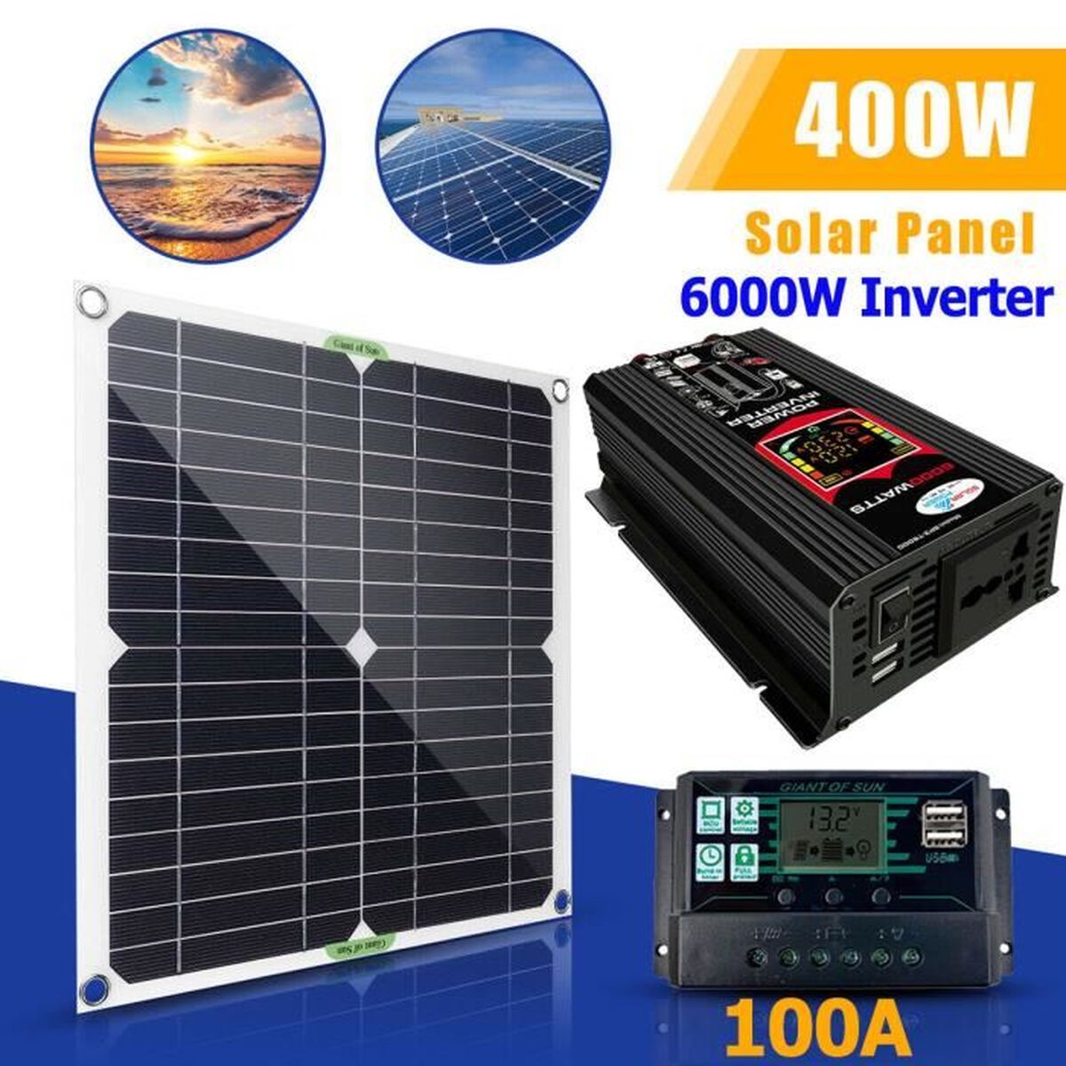 Panneau Solaire 400W 12V,Kit de Panneau Solaire Convertisseur 6000W ... Panneau Solaire 400W 12V,Kit de Panneau Solaire Convertisseur 6000W ...