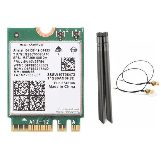 AX210NGW WIFI6E 5374M Gigabit 2.4G-5G-6G Carte RéSeau Sans Tri-Bande+Câble+Kit Antenne 8DB Carte ...