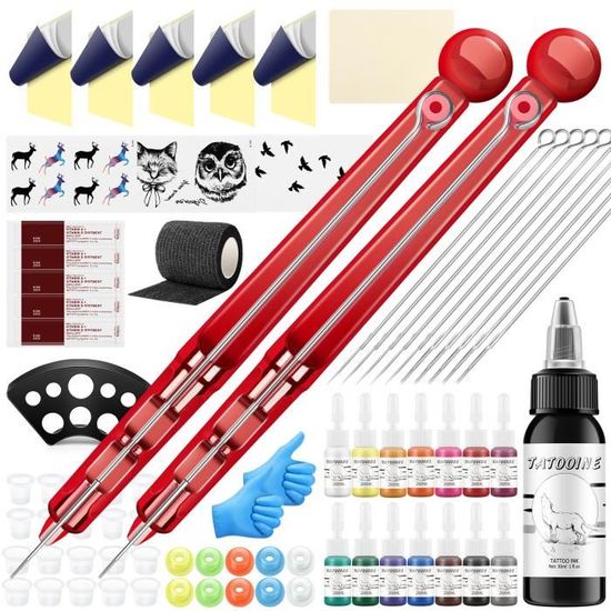 Tatooine Professionnel Tatouage Set Hand Poke and Stick Tattoo Kit 14pcs Encre avec Aiguilles ...