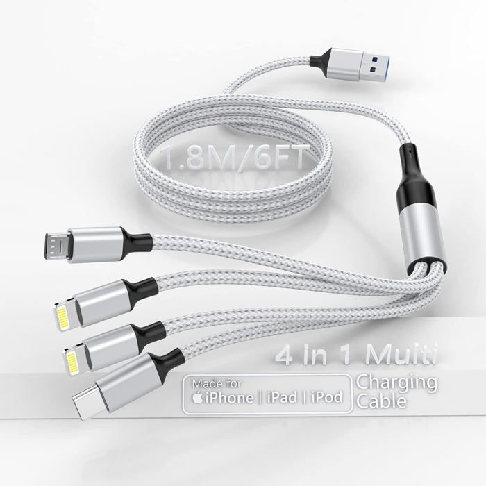 Câble Multi Usb, 3 En 1 Câble Universel 1.8M Multi Usb Câble De Chargement En Nylon Avec ...