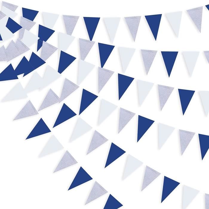 Guirlande de fanions bleu marine, argent et blanc, décorations de fête ...