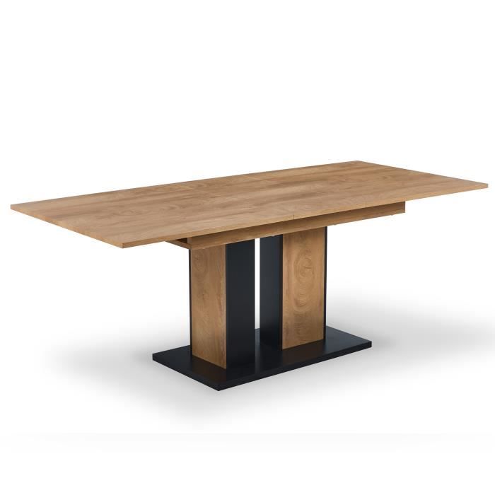 CORBY - Table à manger rectangulaire extensible en bois et métal noir ...