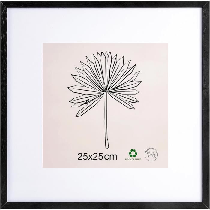 Cadre Photo - 25 X 25 Cm - Noir - En Bois - Avec Plexiglas - À ...