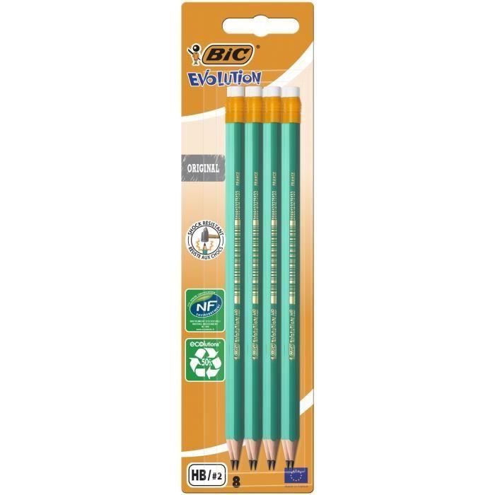BIC Evolution Original Crayons à Papier avec Gomme Intégrée - HB, Blister de 8 (Lot de 3 ...