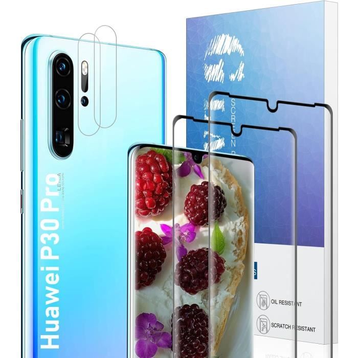 Verre Trempé Pour Huawei P30 Pro 2+2 Pack Plein Écran Incurvé 3D, Film ...