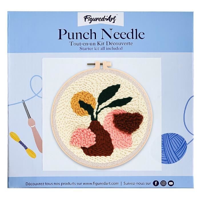 Kit Punch Needle - FIGURED'ART - Vase - Inclus : toile, fils, aiguille ...