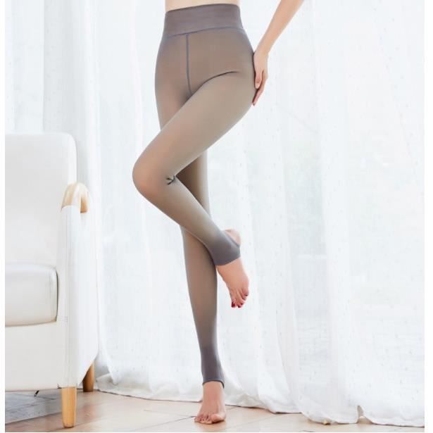 Collant,Faux collants molletonnés translucides, bas Sexy sans couture, super élastique, noir ...