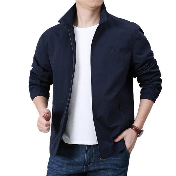 Veste Homme Couleur Unie Bleu Col Montant Mi-saison Léger Casual Bleu ...