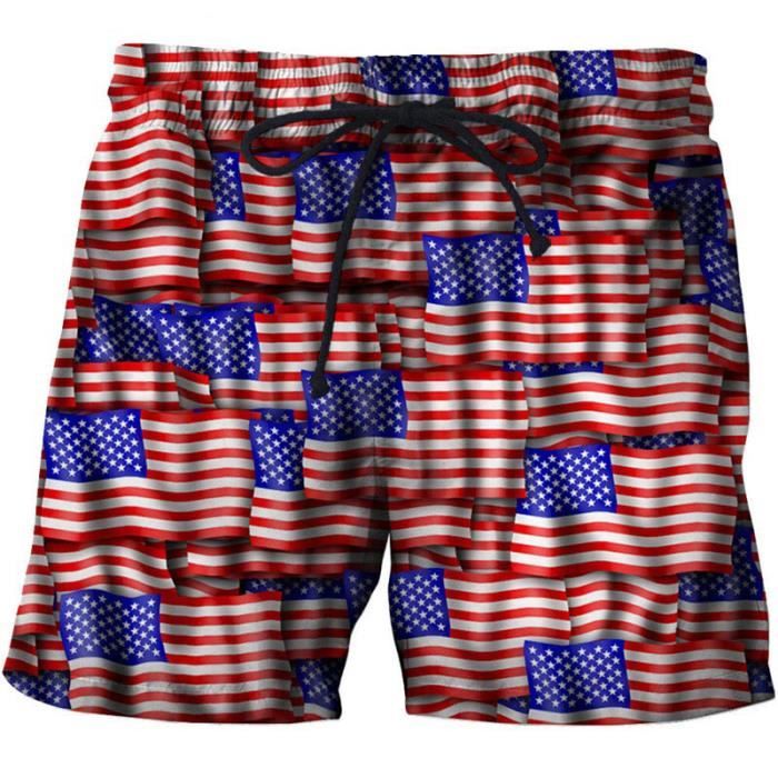 Short de bain,Short hawaïen imprimé drapeau américain pour hommes ...