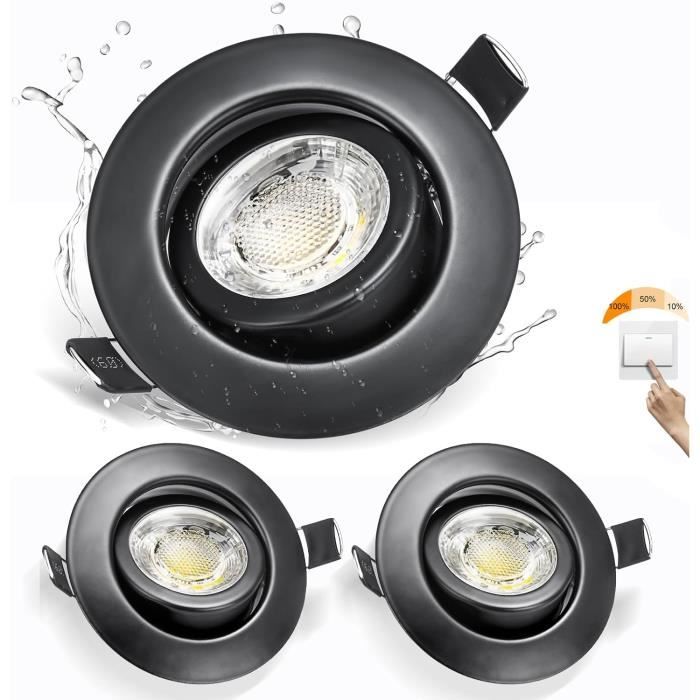 Spot Led Encastrable 7W Noir,Ip44 Spots De Plafond Orientable 7W 600Lm Blanc Froid 6500K,3 ...